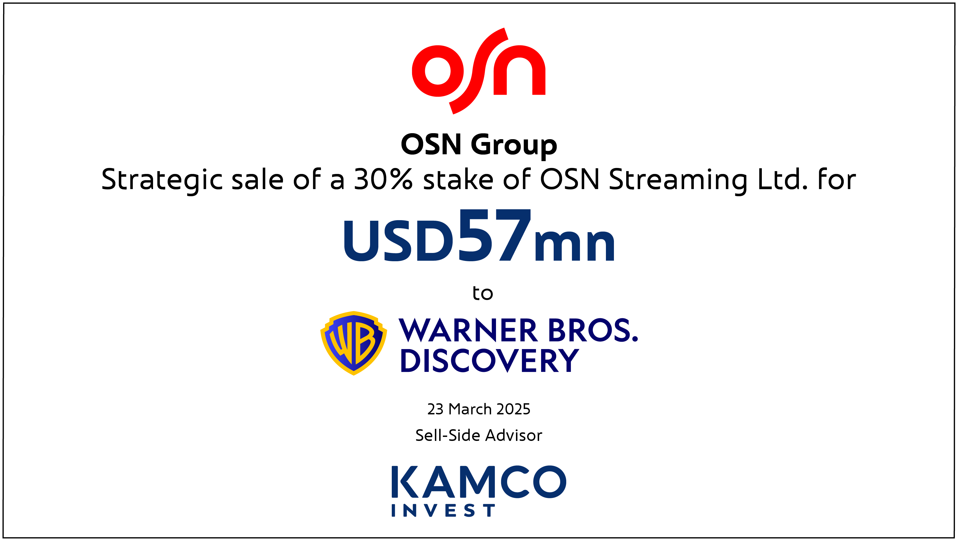 Kamco Invest Advises OSN Group on Warner Bros Discovery’s Acquisition of 30% Stake in OSN ...